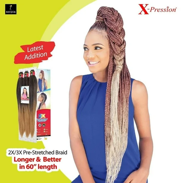 3X Pre-Stretched Braid Hair Extension, 60 inches | Polytronic