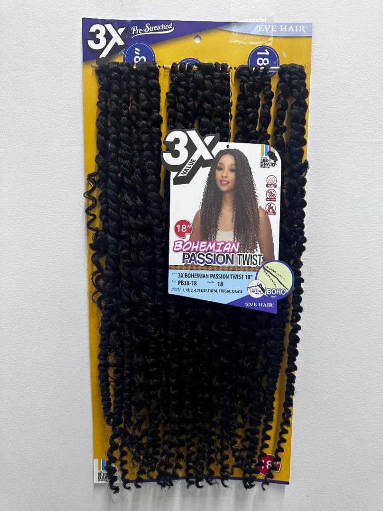 Eve Hair - 3X Bohemian Passion Twist 18 in, #1B | Poly Beauty & Electro